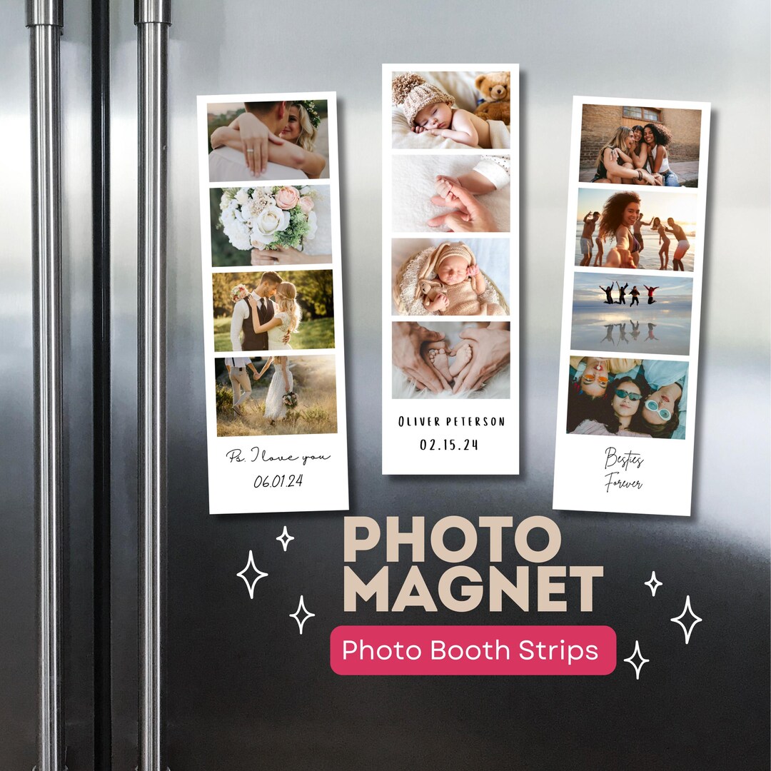 Custom Photo Magnet With Text Photo Booth Strips Personalize Photo ...