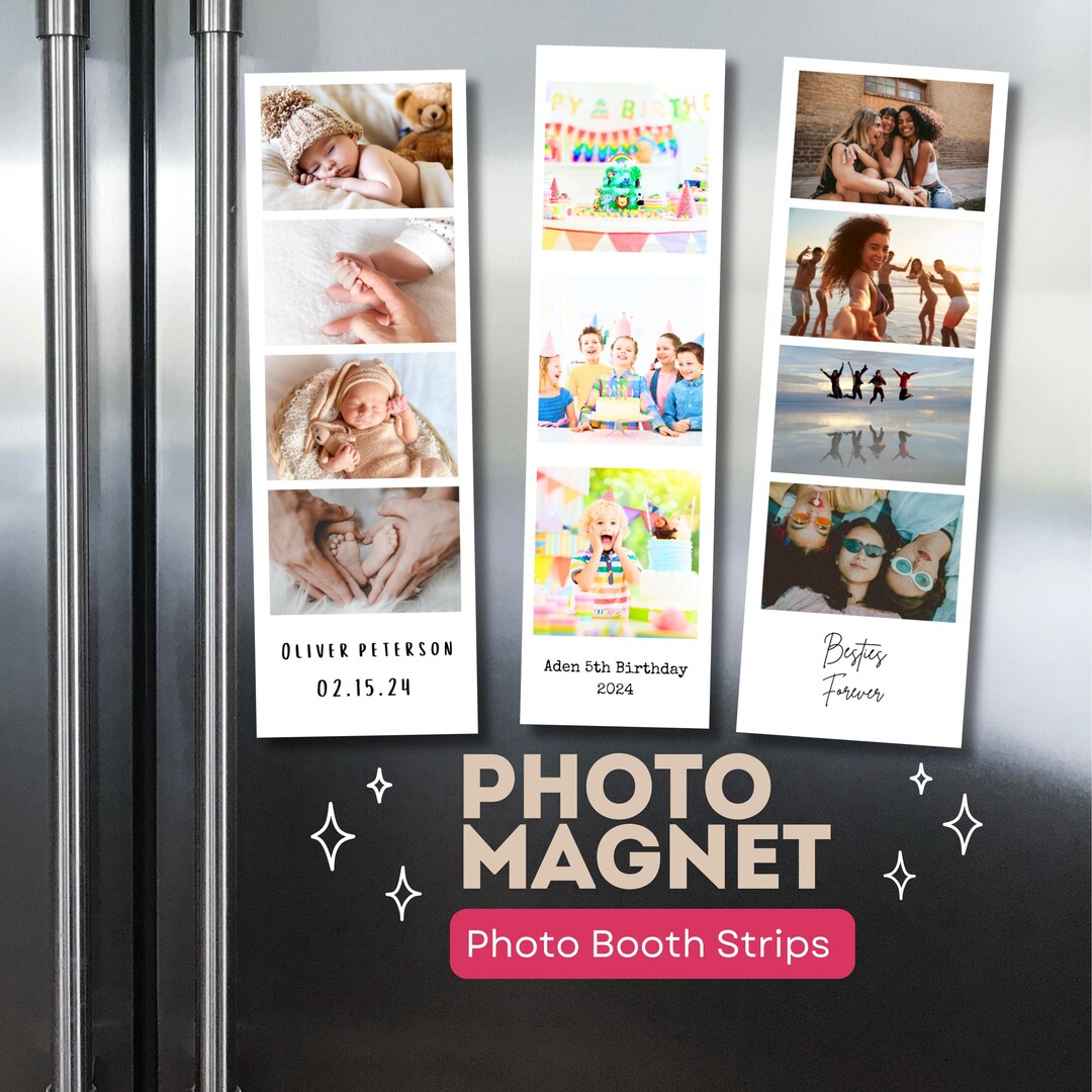 Custom Photo Magnet With Text | Photo Booth Strips | Personalize Photo ...