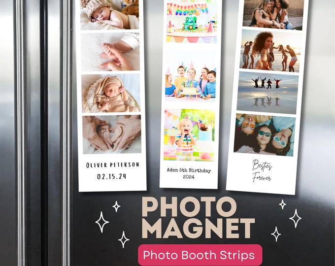 Custom Photo Magnet With Text | Photo Booth Strips | Personalize Photo ...