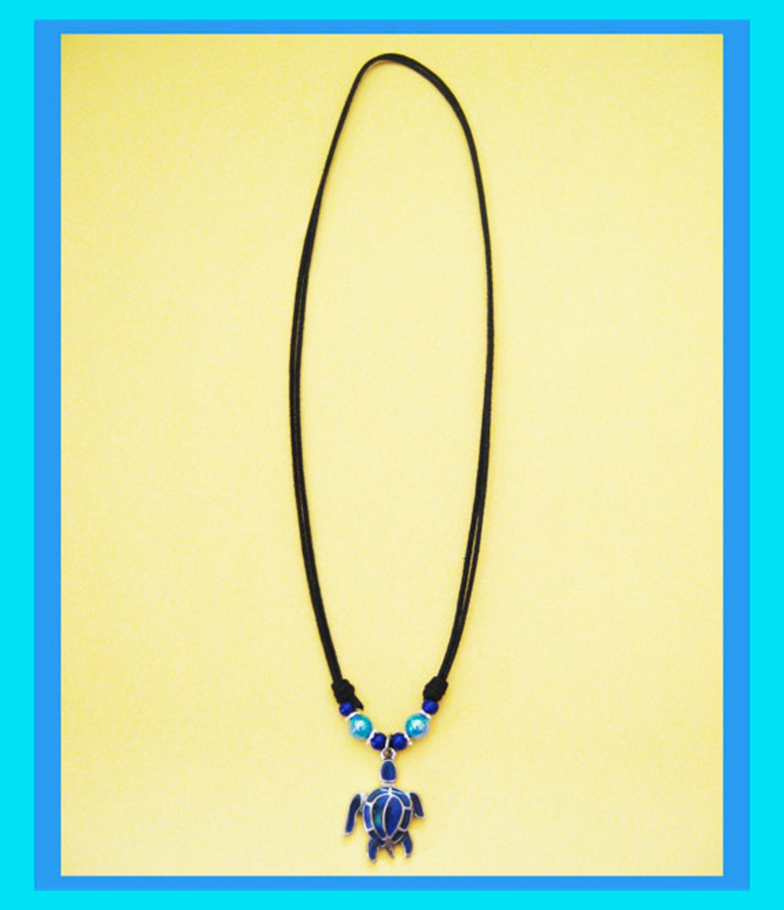 Mood Necklace. Turtle Pendant With Matching Beads on Quality Black ...