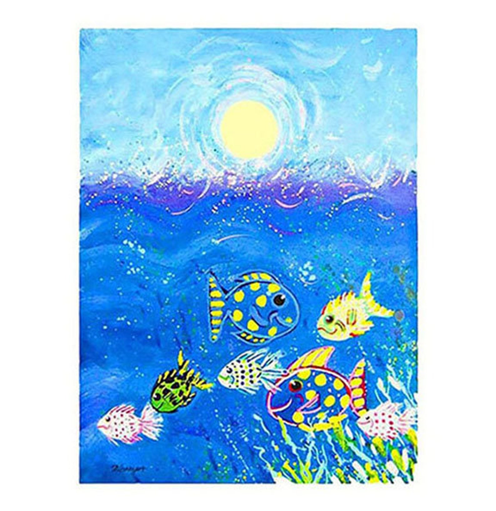 Happy Fish in the Ocean. Whimsical Art Print. How Blue the - Etsy