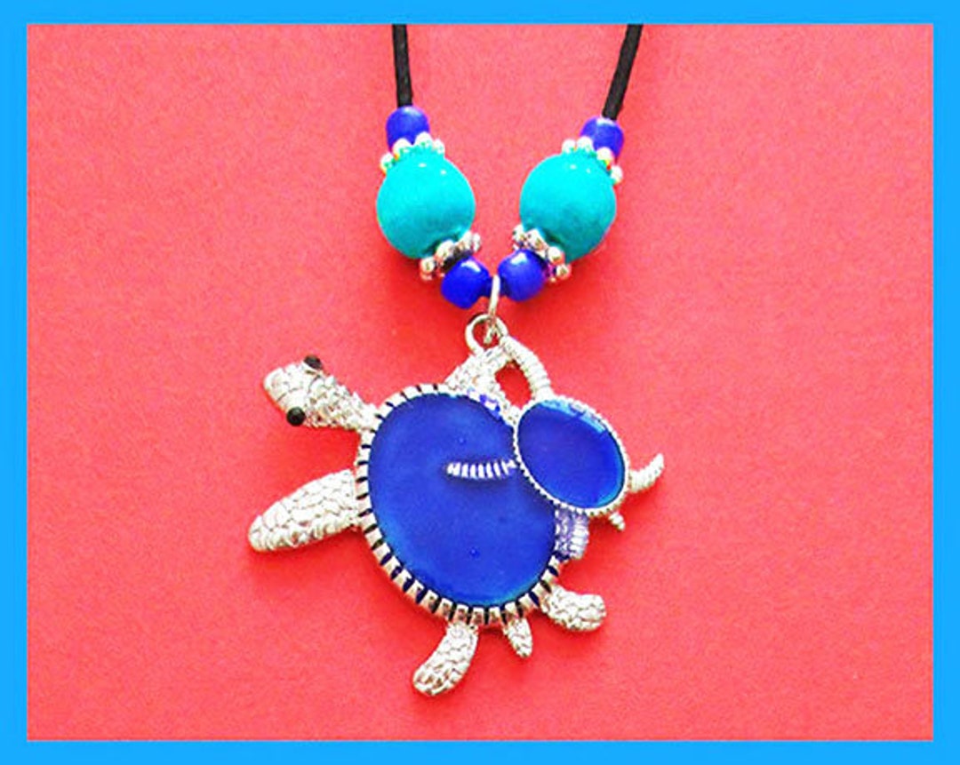 Mood Necklace. Turtle Pendant With Matching Beads on Black Cotton Cord ...