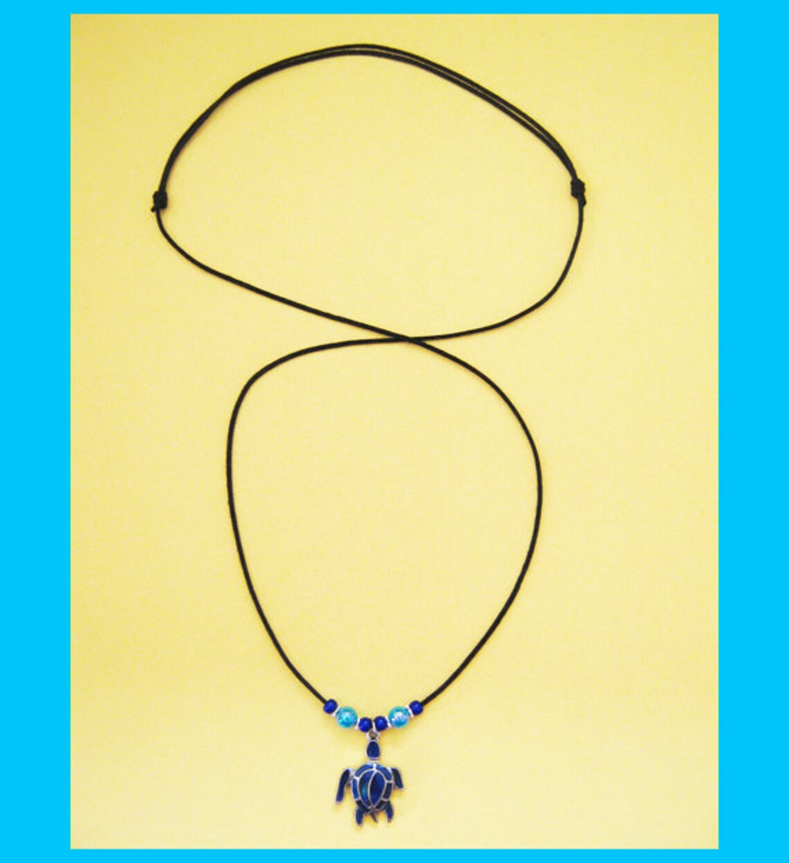 Mood Necklace. Turtle Pendant With Matching Beads on Quality Black ...