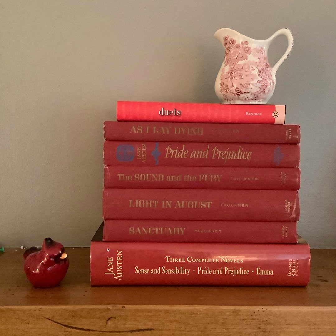 Stack of Red Books // Bookshelf Decoration // Book Stack Decor - Etsy