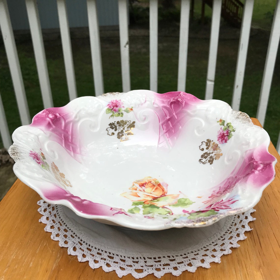 Vintage Bowl With Roses Large // Serving Bowl // China - Etsy