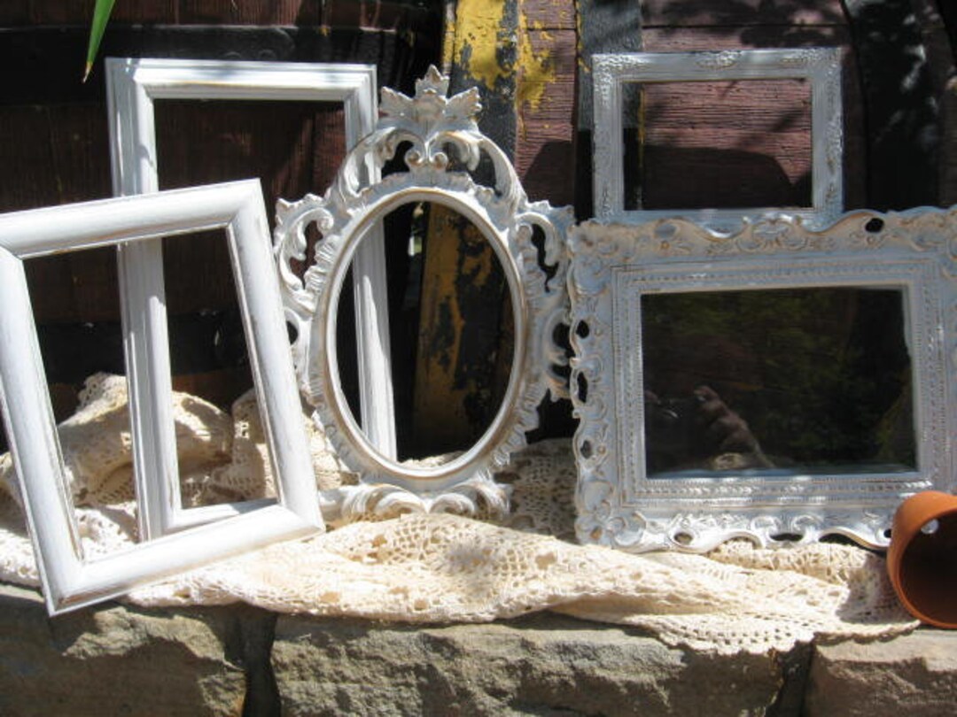 Distressed White Open Picture Frames / Ornate Gallery Wall Frames ...