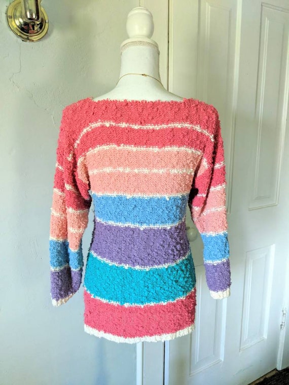 80s Pastel Striped Nubby Sweater Size Medium/Large 3/… - Gem