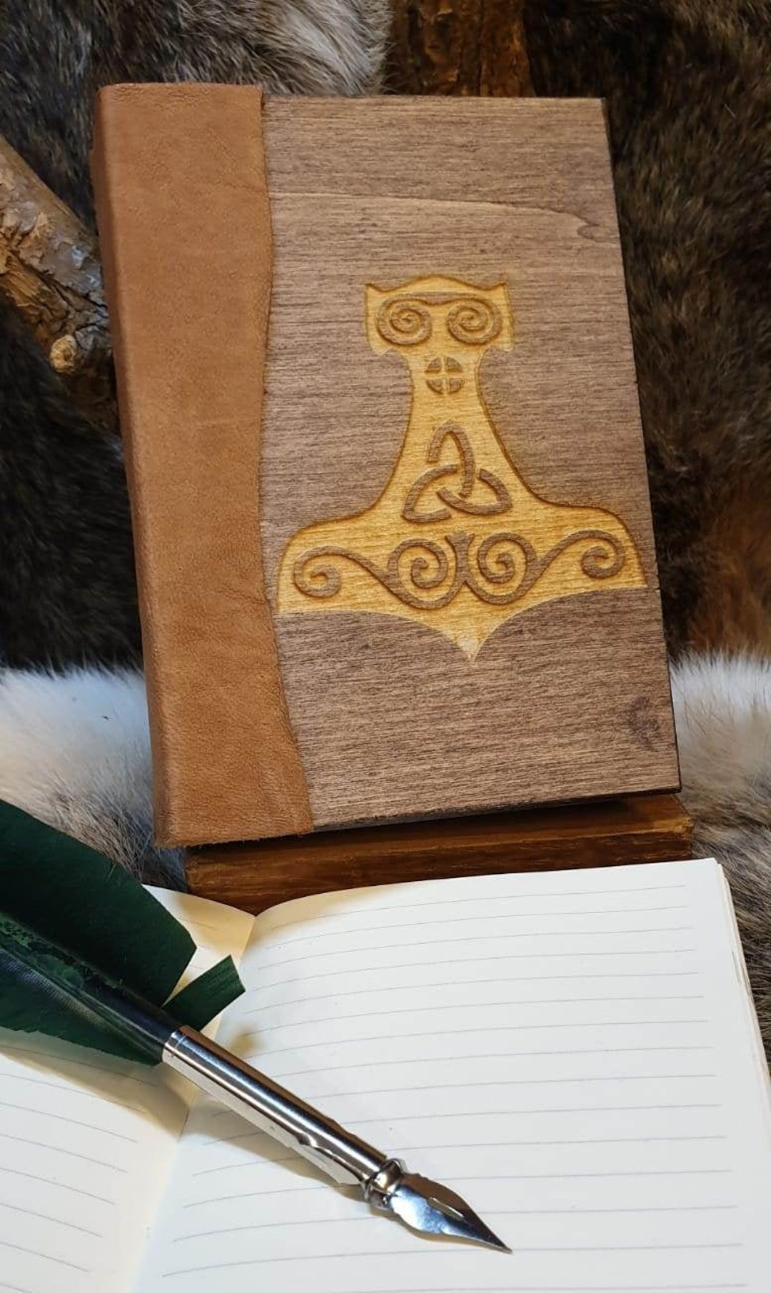 Simple Mjolnir, Wooden Cover, Agenda Book Grimoire Notebook, - Etsy