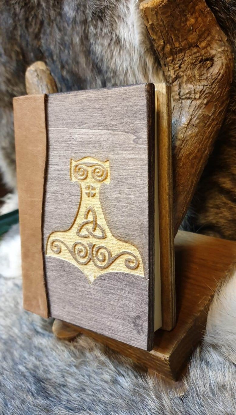 Simple Mjolnir Wooden Cover Agenda Book Grimoire Notebook - Etsy