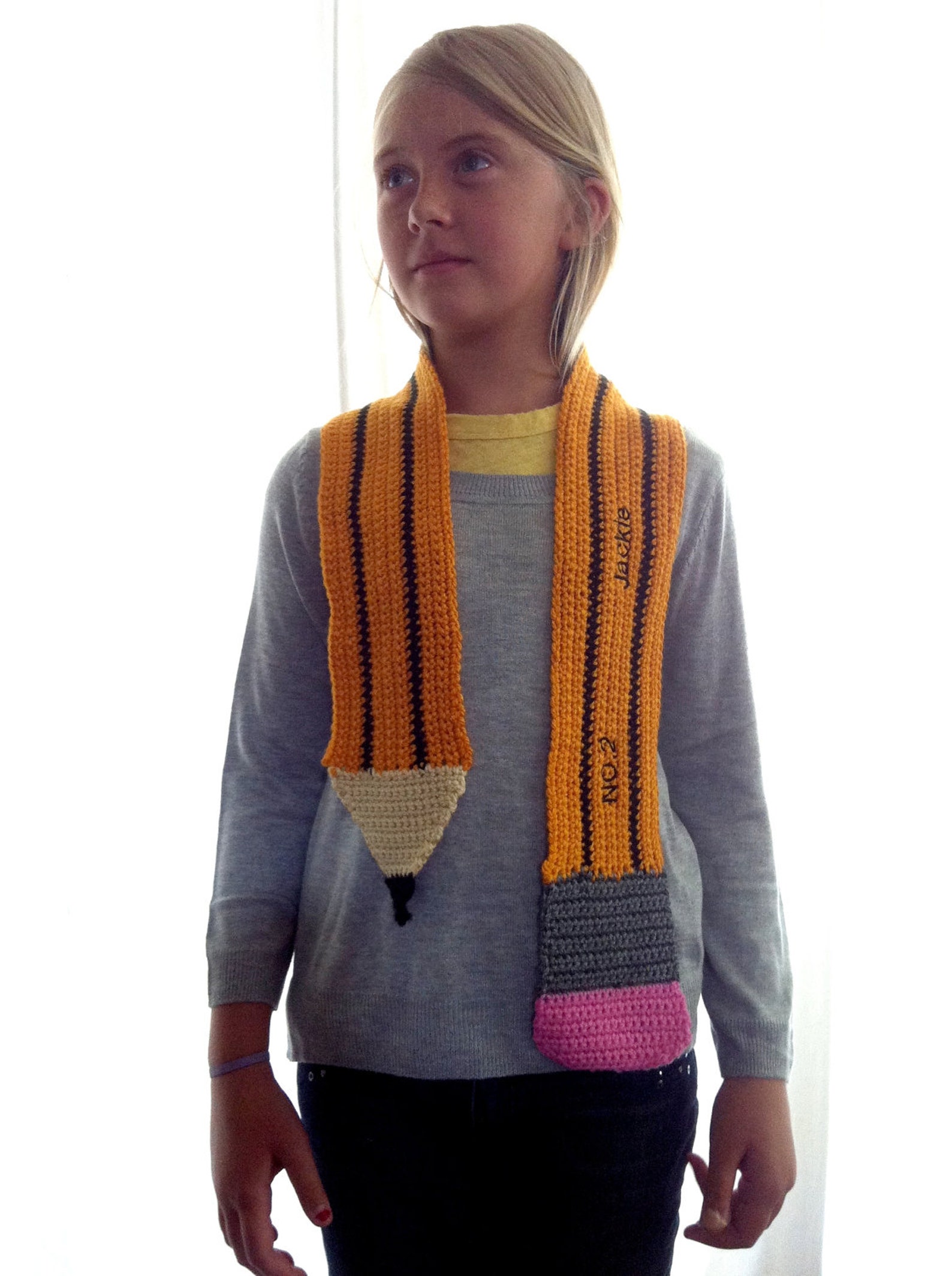 PENCIL SCARF Custom Teacher Gift Kids / Adult Knit Handmade Crochet ...