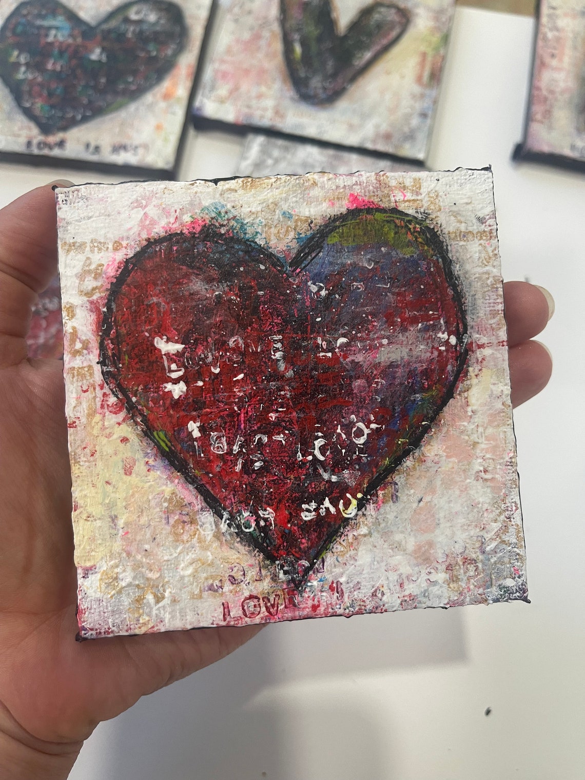 Original Art With Heart Painting 4"x4" Mini Heart Art Original Acrylic ...