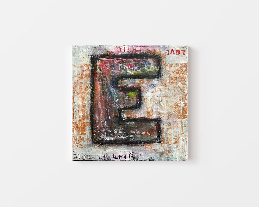 Original Art Letter E Painting 4"x4" Mini Heart Art Original Acrylic ...
