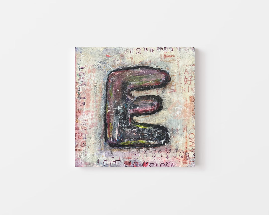 Original Art With Letter "e" 4"x4" Mini Heart Art Original Acrylic ...