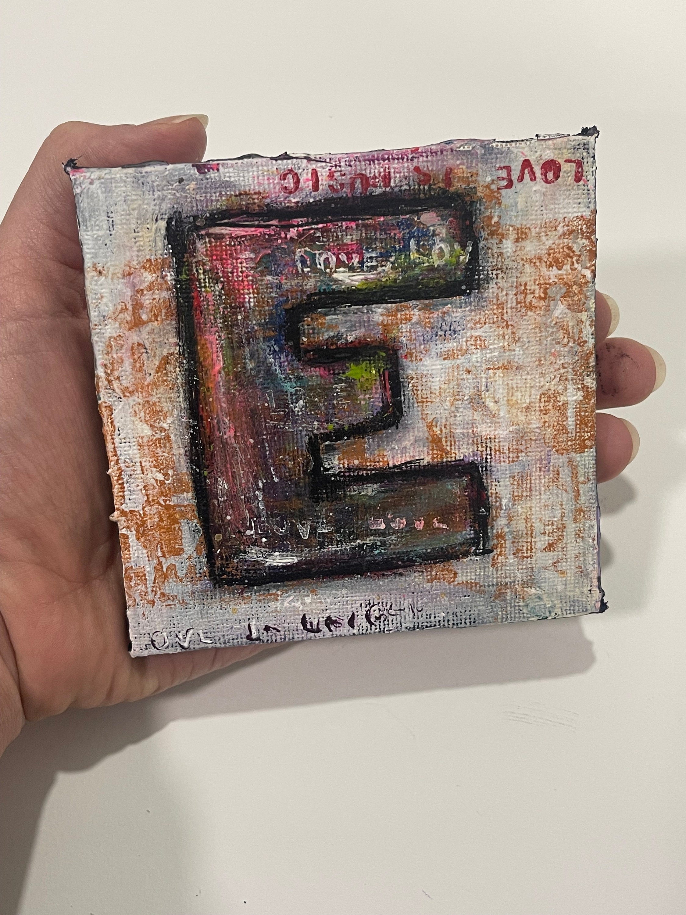 Original Art Letter E Painting 4x4 Mini Heart Art - Etsy