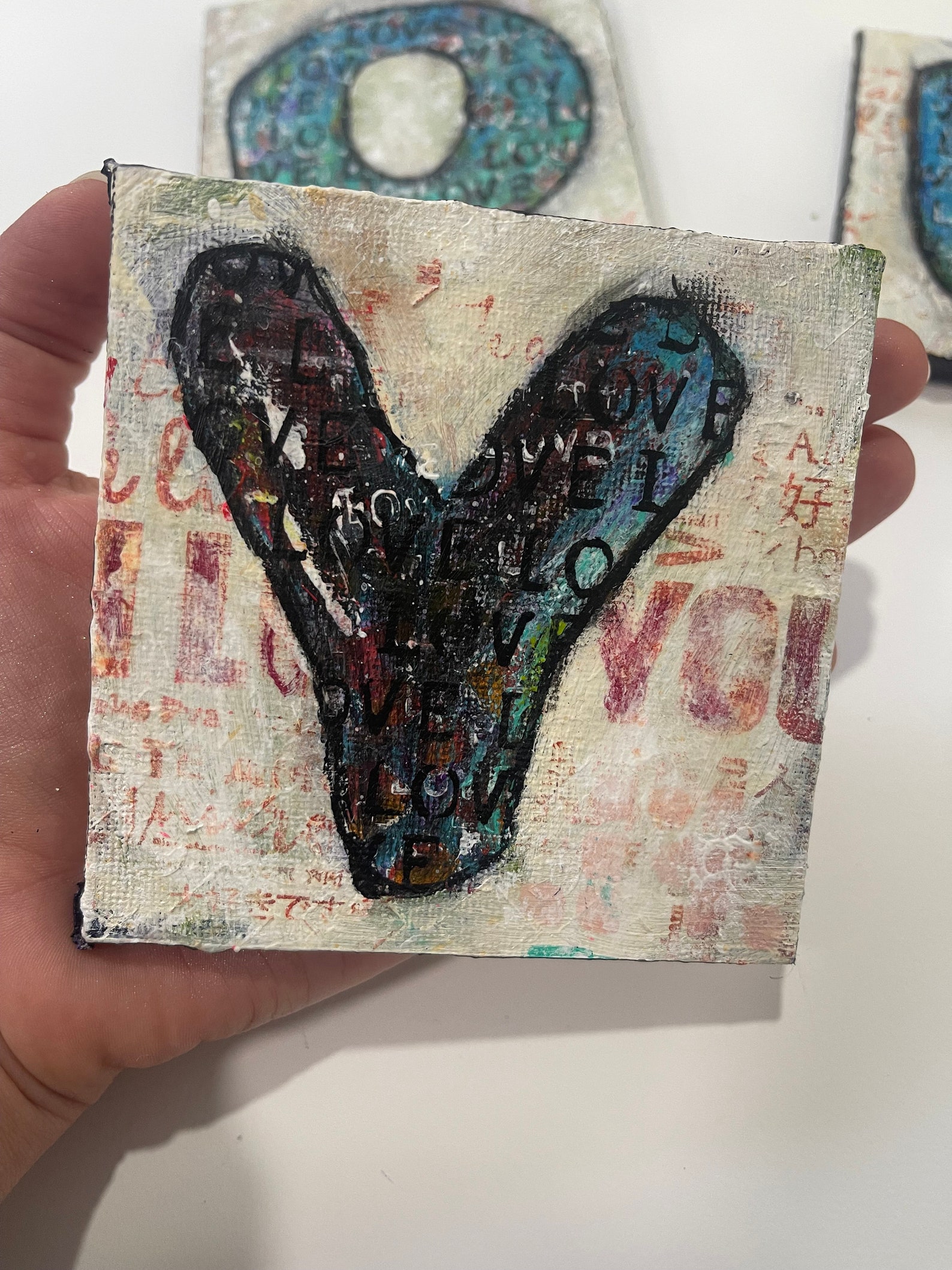 Original Art Letter Y Painting 4"x4" Mini Heart Art Original Acrylic ...