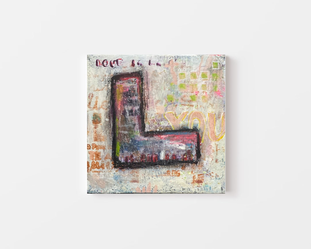 Original Art Letter L Painting 4"x4" Mini Heart Art Original Acrylic ...