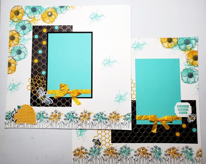 Bees and Flowers Premade Scrapbook Pages, 12 X 12 2 Page Layout ...