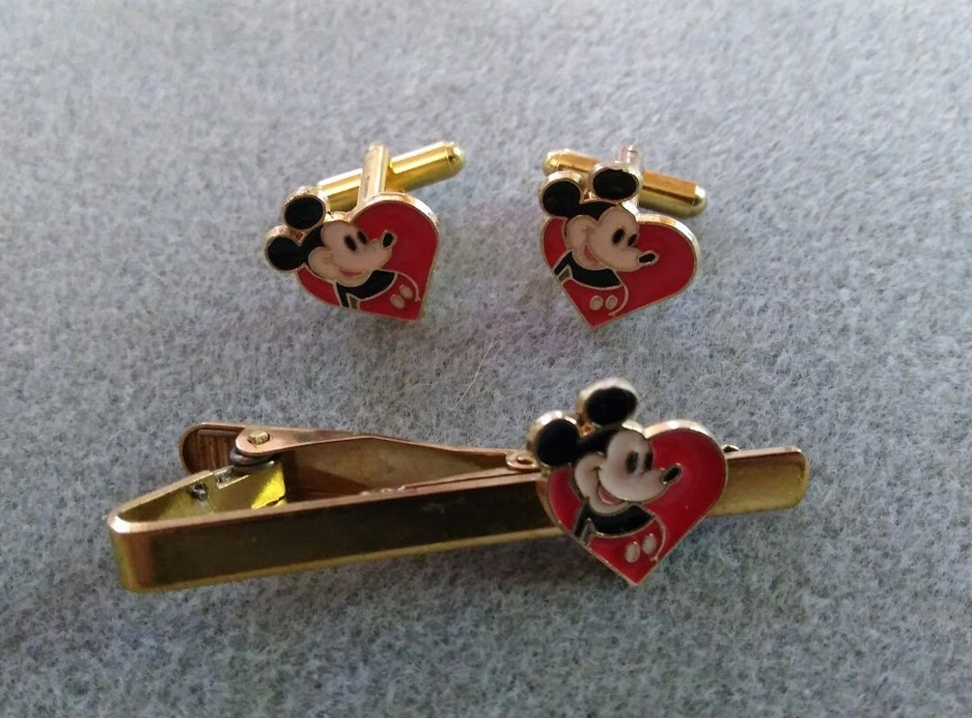 Vintage Style Mickey Mouse Tie Clip Cufflink Set - Etsy