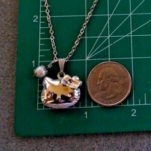 Cute Kitty Cat Locket Necklace With Cultured Fresh Water Pearl Great ...
