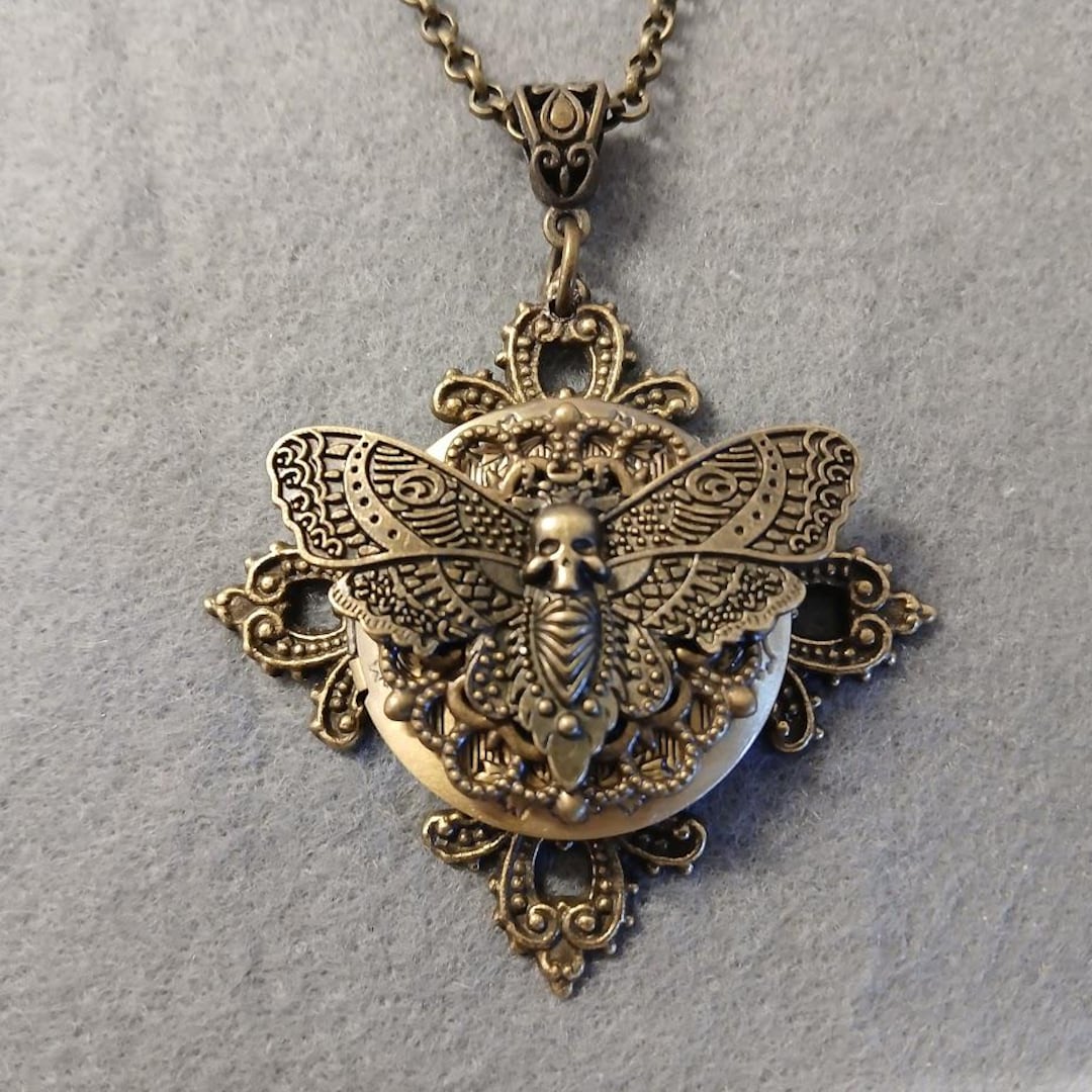 Antique Bronze Moth Locket Necklace: Gothic Macabre Jewelry - Etsy