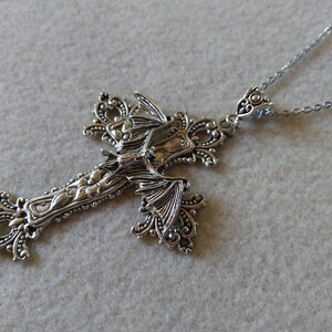 Large Bat Cross Pendant: Antique Silver Gothic Victorian Necklace - Etsy