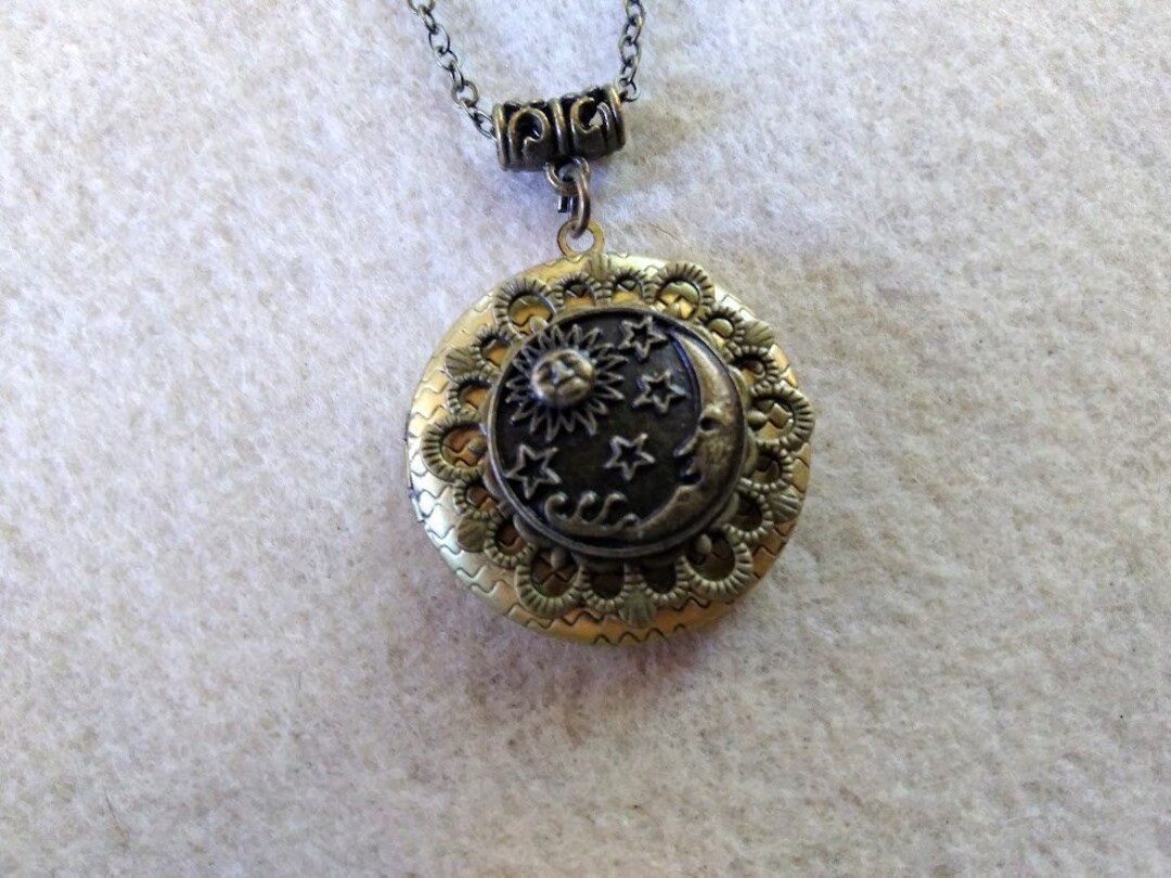 Antique Bronze Sun and Moon Locket Necklace Great Gift Birthday ...
