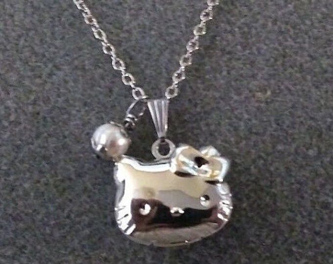 Cute Kitty Cat Locket Necklace With Cultured Fresh Water Pearl Great ...