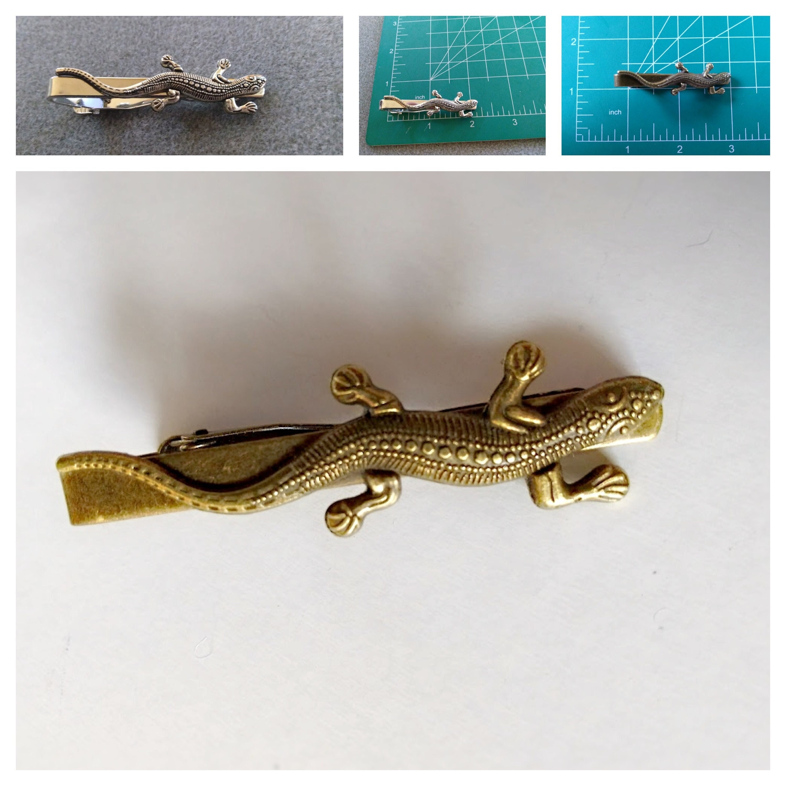 Lizard Tie Bar: Bronze Silver Steampunk Reptile Clip - Etsy