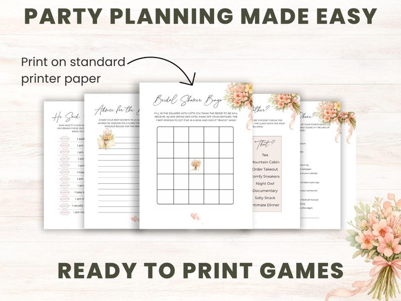 Floral Bridal Shower Games Bundle, Set of 6 Printable Games, Instant ...