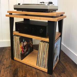 Cherry Stereo and Turntable Console With Vinyl Storage. Contemporary ...