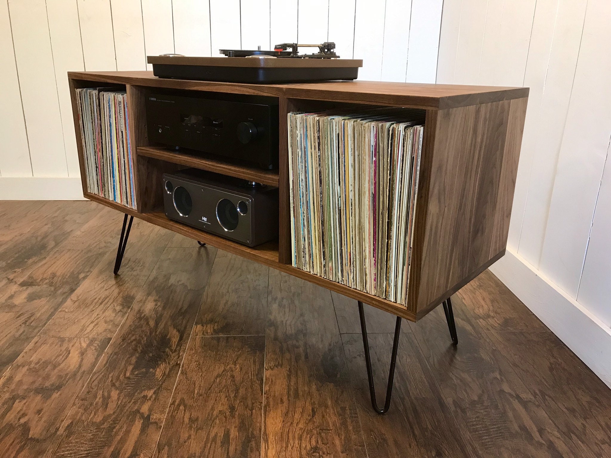 Solid Walnut Stereo and Turntable Cabinet With Album Storage. | Etsy
