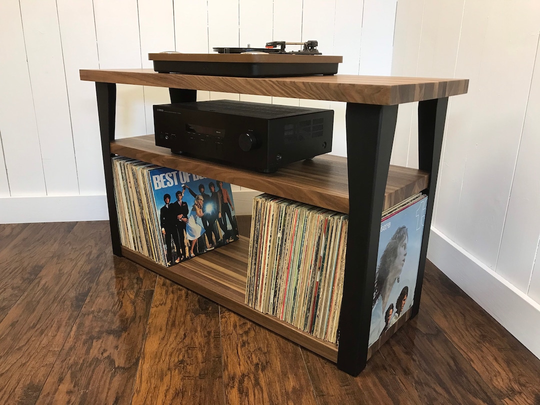 ON SALE Walnut Stereo and Turntable Console With Vinyl Storage, Modern ...