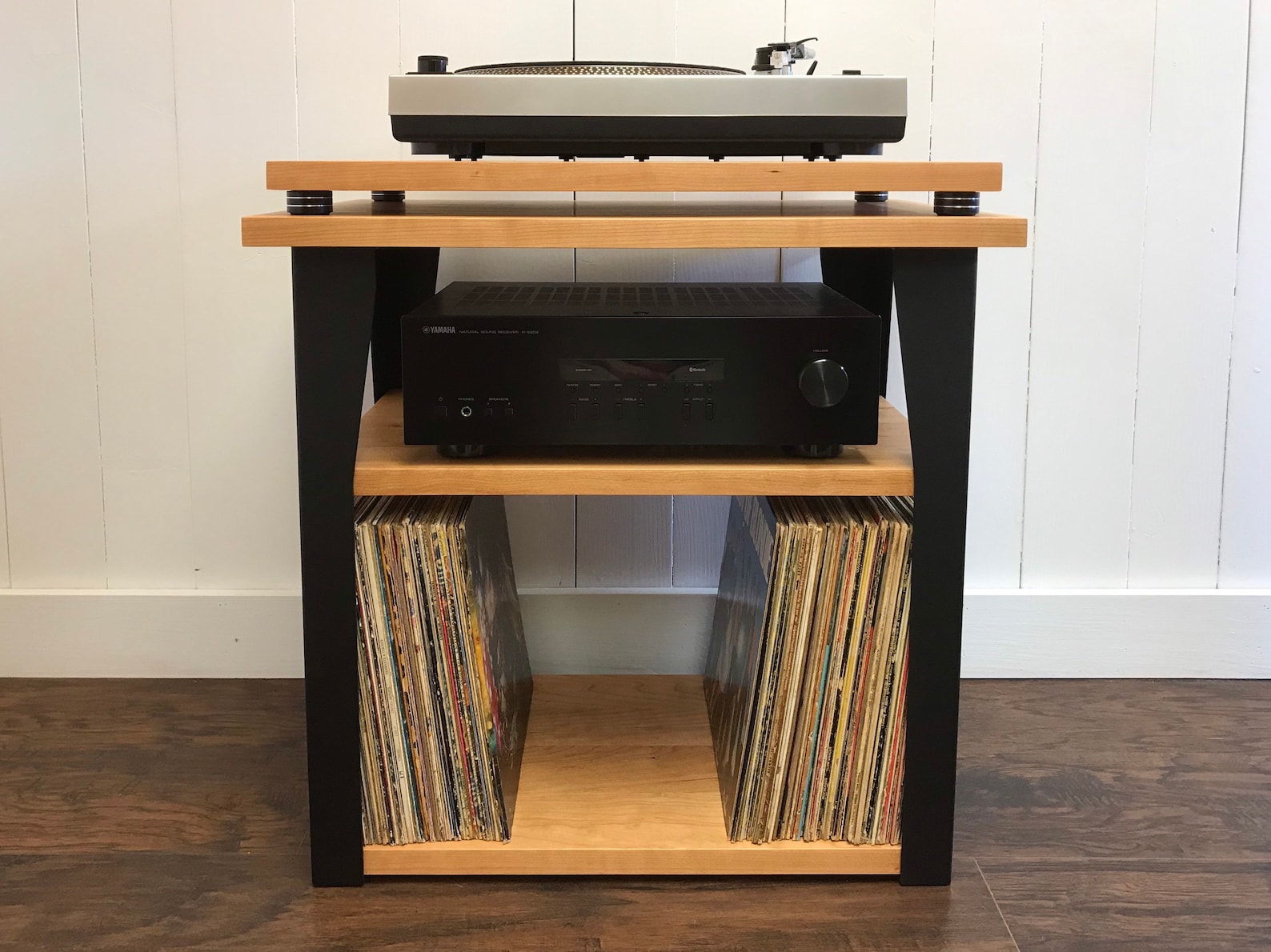 Cherry stereo and turntable console with vinyl storage. | Etsy