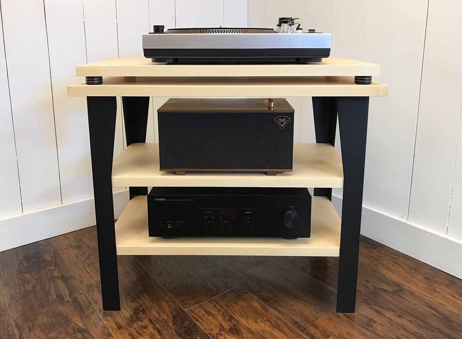 Cherry stereo and turntable console with vinyl storage. | Etsy