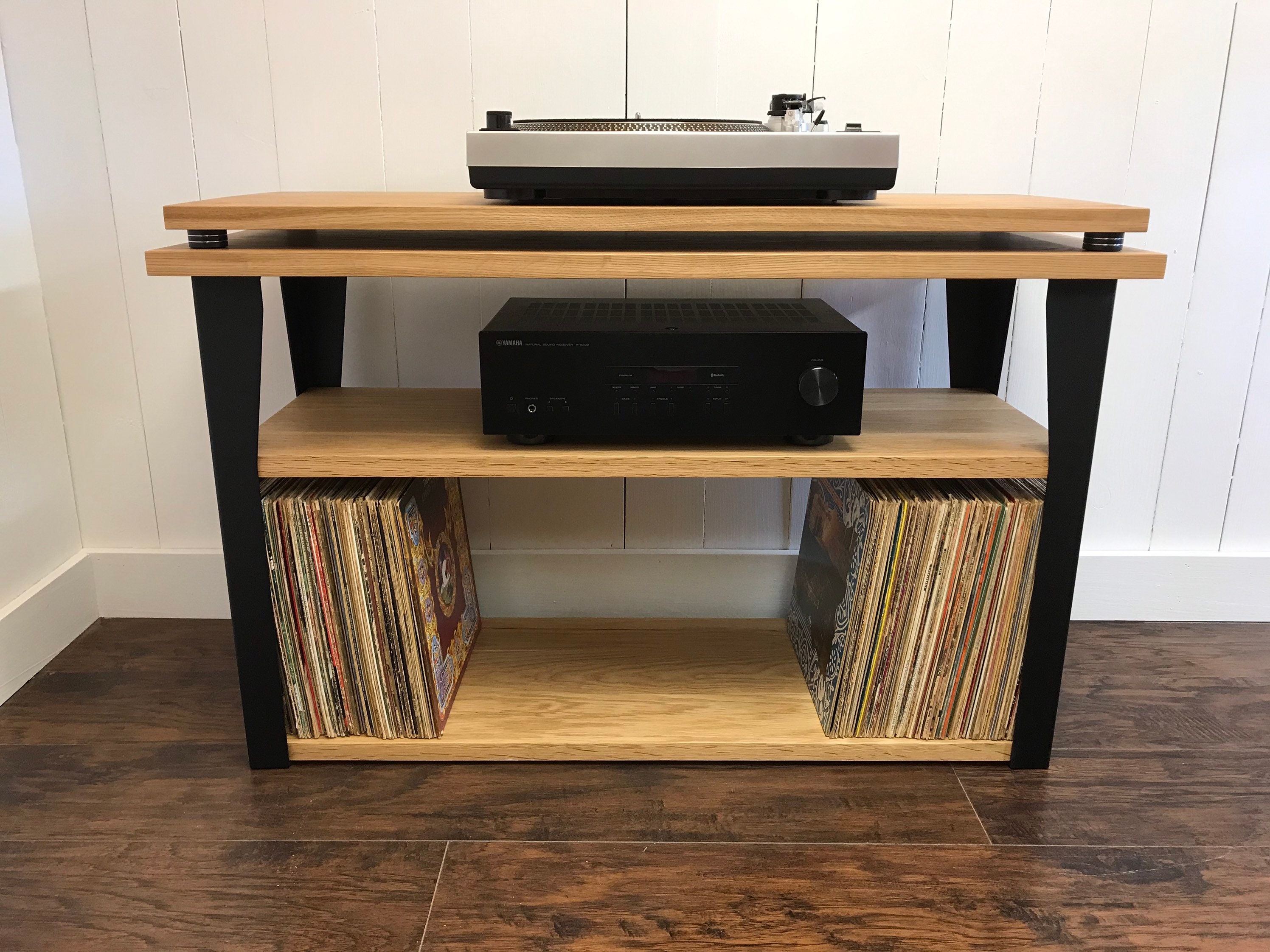 White Oak Stereo and Turntable Console With Vinyl Storage. | Etsy