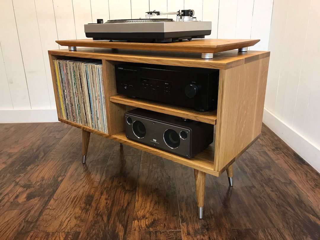White Oak Turntable and Stereo Cabinet With Album Storage. Mid Century ...