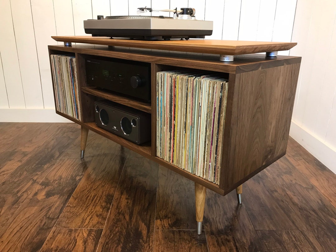 Solid Walnut Turntable and Album Storage Cabinet With White Oak Accents ...