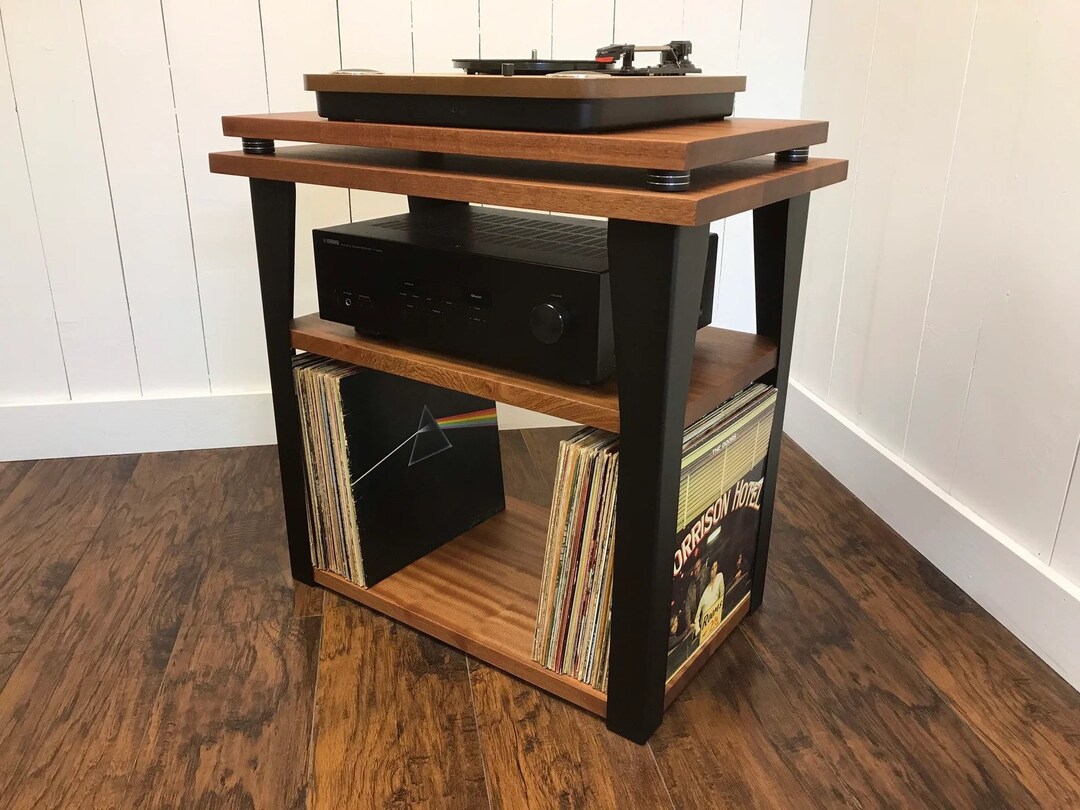 Mahogany Stereo and Turntable Stand With Vinyl Storage. Modern Record ...