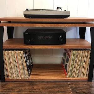 Mahogany Stereo and Turntable Console With Vinyl Storage. Contemporary ...