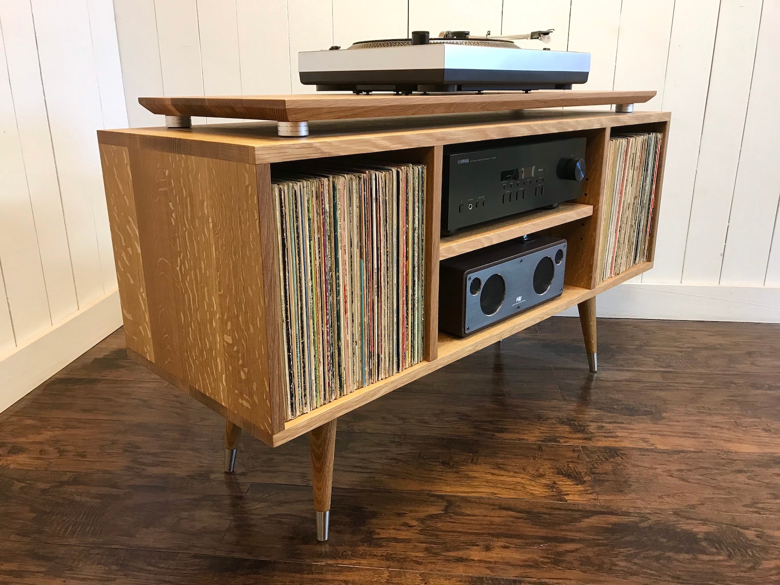 White Oak Turntable and Stereo Cabinet With Album Storage. Mid | Etsy