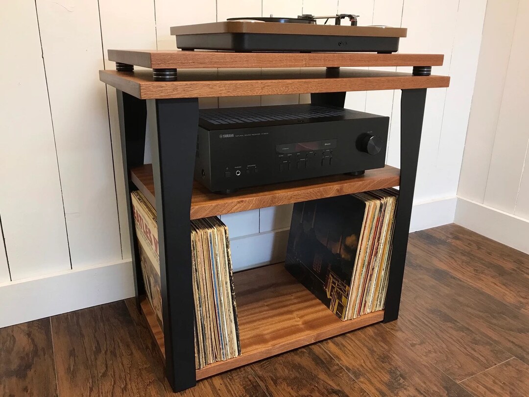 Mahogany Stereo and Turntable Stand With Vinyl Storage. Modern Record ...