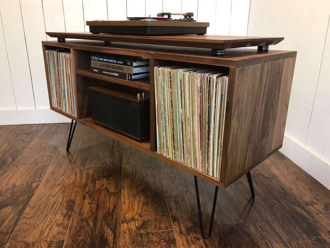 Solid Walnut Turntable and Album Storage Cabinet. Mid Century Modern ...
