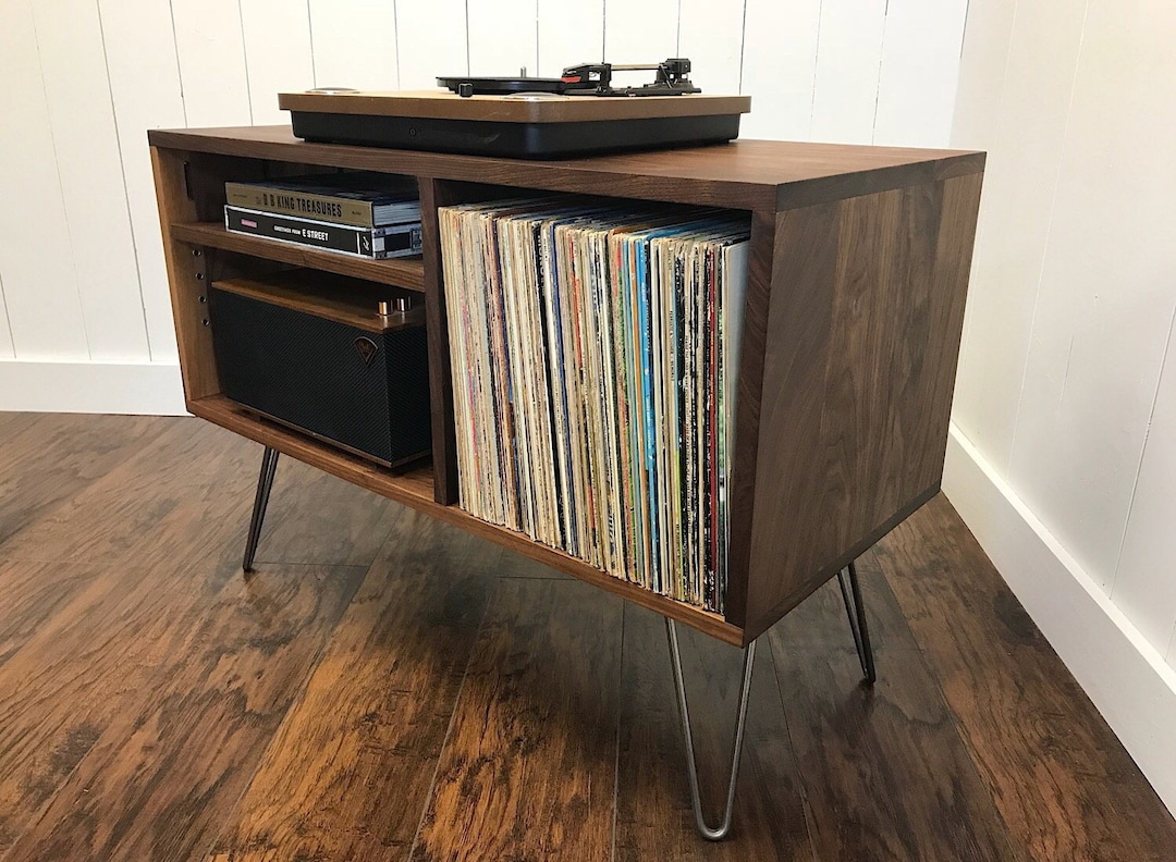 Solid Walnut Turntable Cabinet With Album Storage. Mid Century Modern ...
