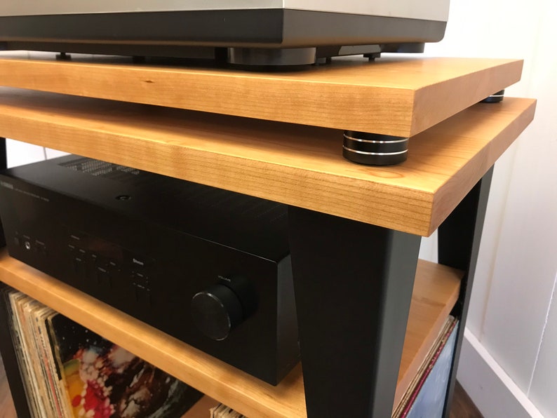 Cherry stereo and turntable console with vinyl storage. | Etsy