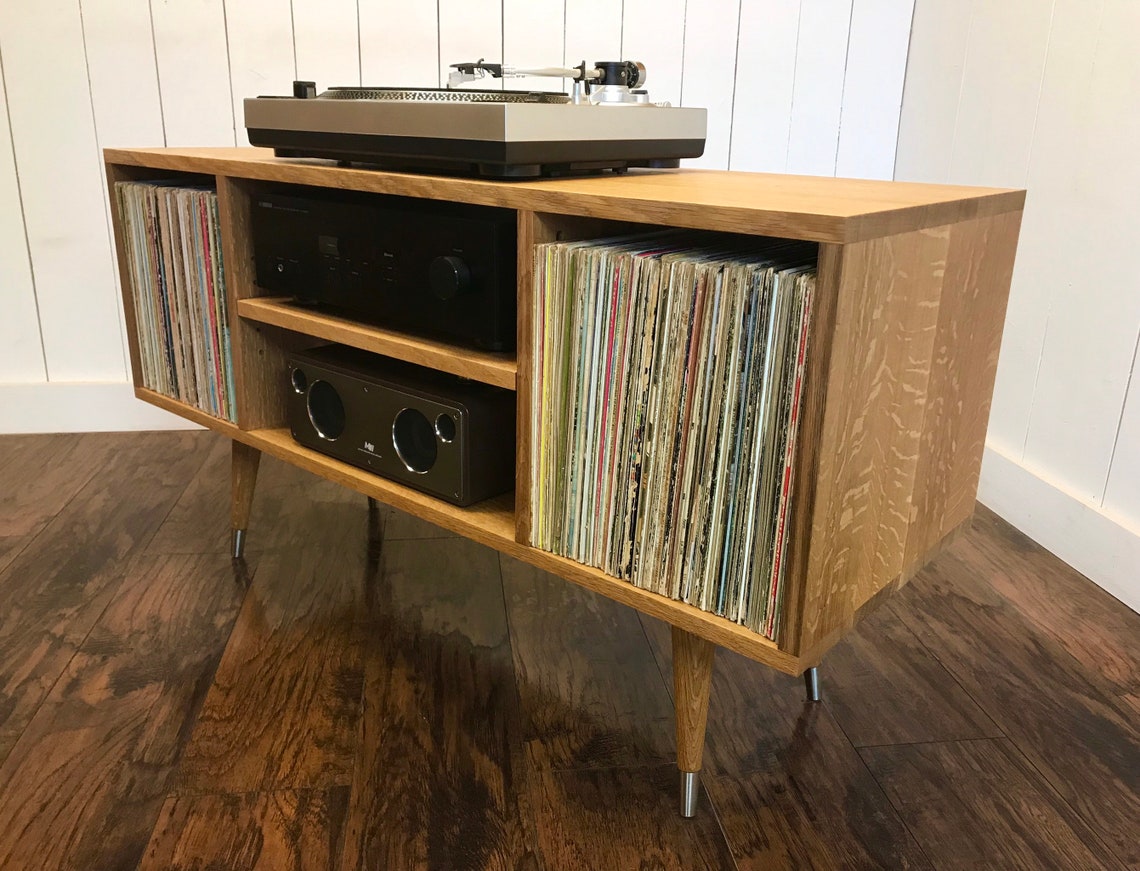 White Oak Turntable Stand Record Player Cabinet Stereo - Etsy