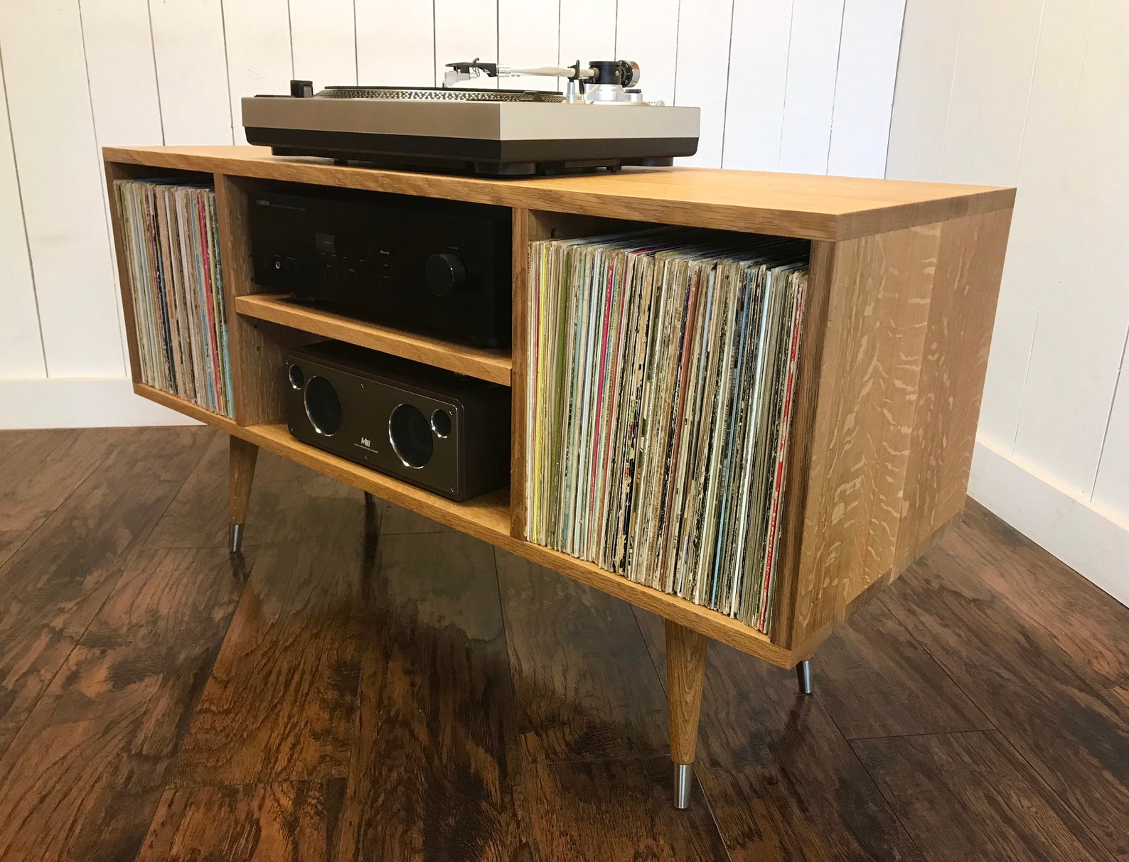 White Oak Turntable Stand Record Player Cabinet Stereo - Etsy