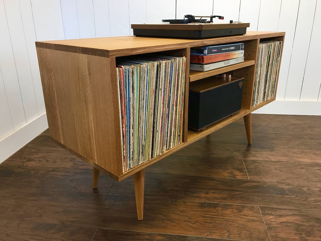 White Oak Turntable Stand, Record Player Cabinet, Stereo Console. - Etsy