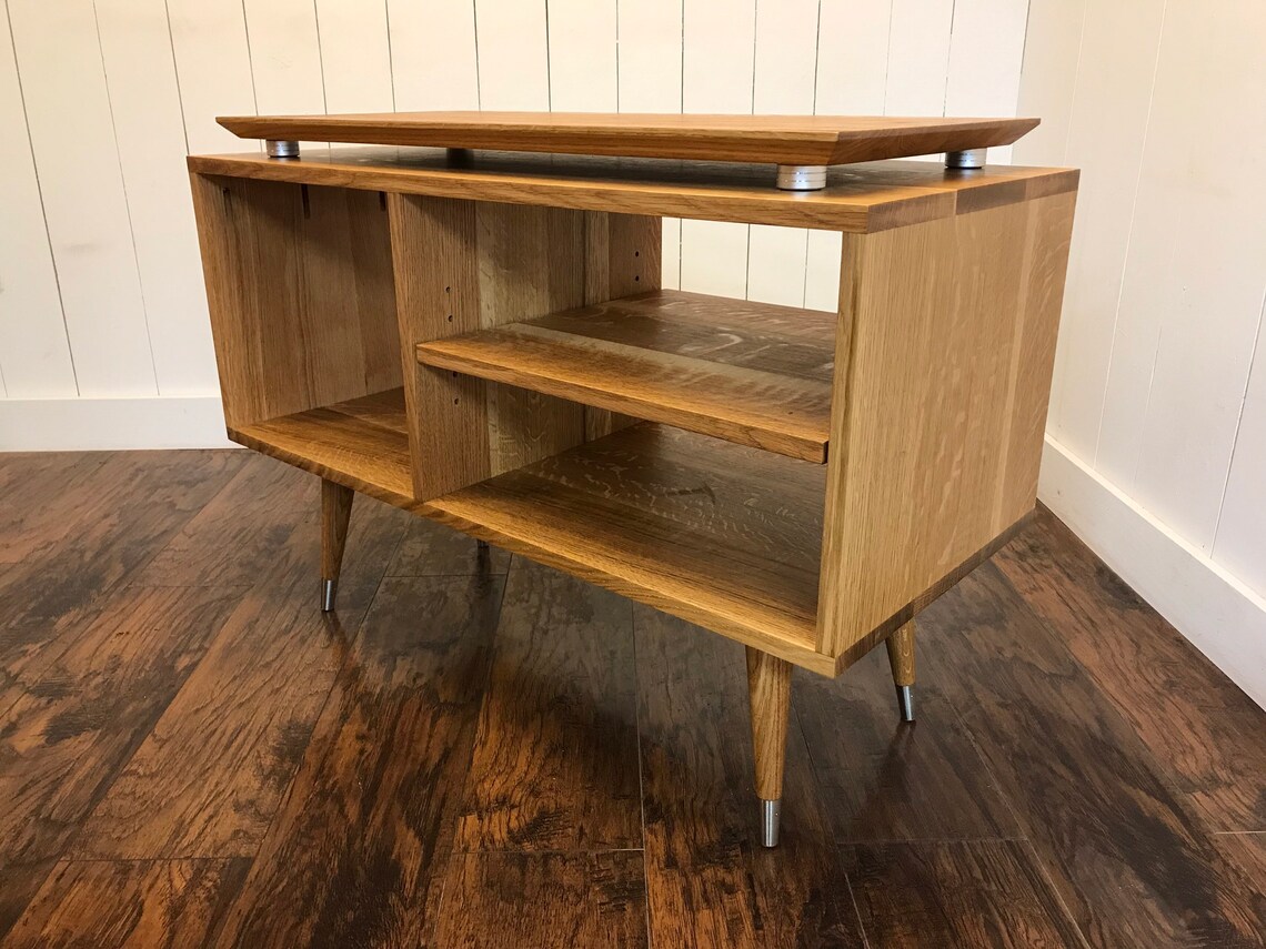 White Oak Turntable and Stereo Cabinet With Album Storage. Mid - Etsy