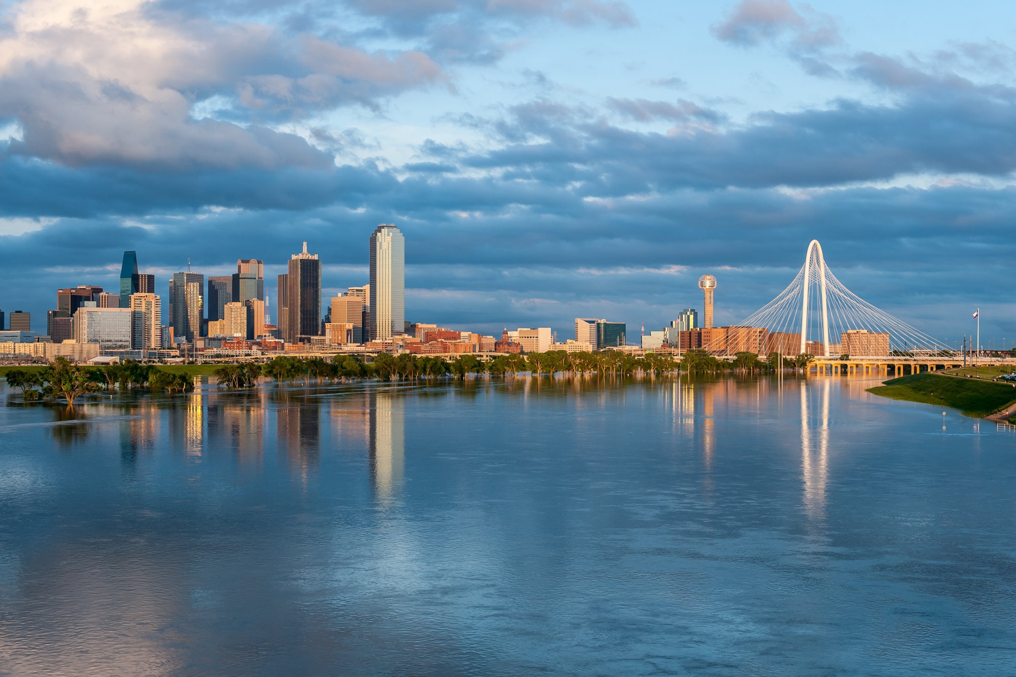 Trinity River and Margaret Hunt Hill Bridge in Dallas Texas Wide Angle ...