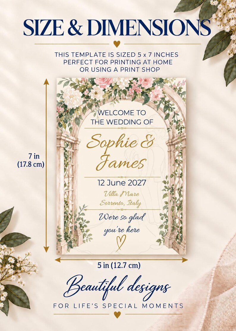 Wedding Welcome Sign Template, Editable Canva Wedding Sign, Coastal 5x7 ...